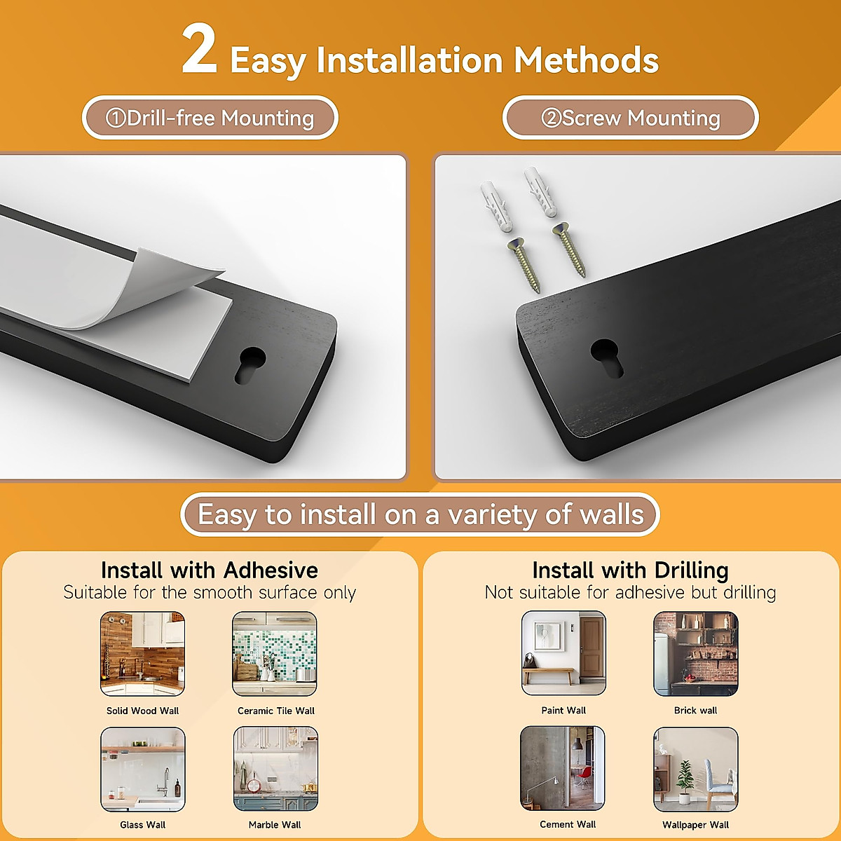 Magnetic Knife Holder for Wall, 10" Acacia Wood Knife Magnetic Strip Powerful Magnet Knife Holder Strip No Drill Use as Tool Key Storage Knife Bar, Knife Rack for Kitchen Utensil Organizer Black