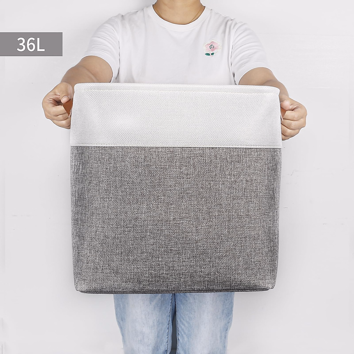 Bagnizer 13x13 Cube Storage Bins, Collapsible Fabric Storage Box, 4 Pack Closet Baskets with Handles for Organizing, Shelf, Toys, Clothes, Home, Office, Nursery (Grey&White)