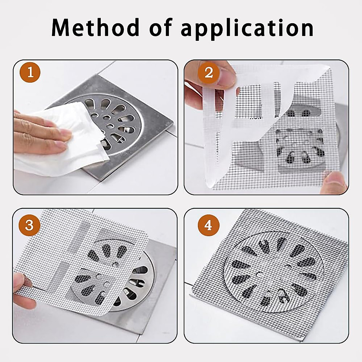 50PCS Pack,4" X 4" Disposable Shower Drain Cover Hair Catcher, Square Shower Drain Mesh Sticker, Bathroom, Laundry, Bathtub, Kitchen, Sink, for Human & Pet (50 PCS)