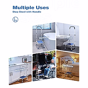 GreenChief Metal Step Stool with Handle, Bed Medical Foot Step Stool for Elderly, Handicap, Adults, One Stepping Stool with Handrail for Bedroom Bathroom (Heavy Duty 500 Lbs Support)