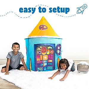 W&O Rocket Ship Play Tent with Tunnel, Ball Pit and Blast Off Button - Inspire Creative Play for Kids - Perfect for Indoor & Outdoor Adventures