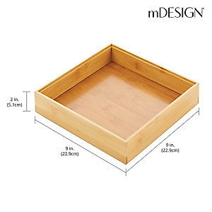 mDesign Wooden Bamboo Drawer Organizer - 9" Square Stackable Storage Box Tray for Kitchen Drawers/Cabinet - Utensil, Silverware, Spatula, and Flatware Holder - Echo Collection - 2 Pack, Natural Wood