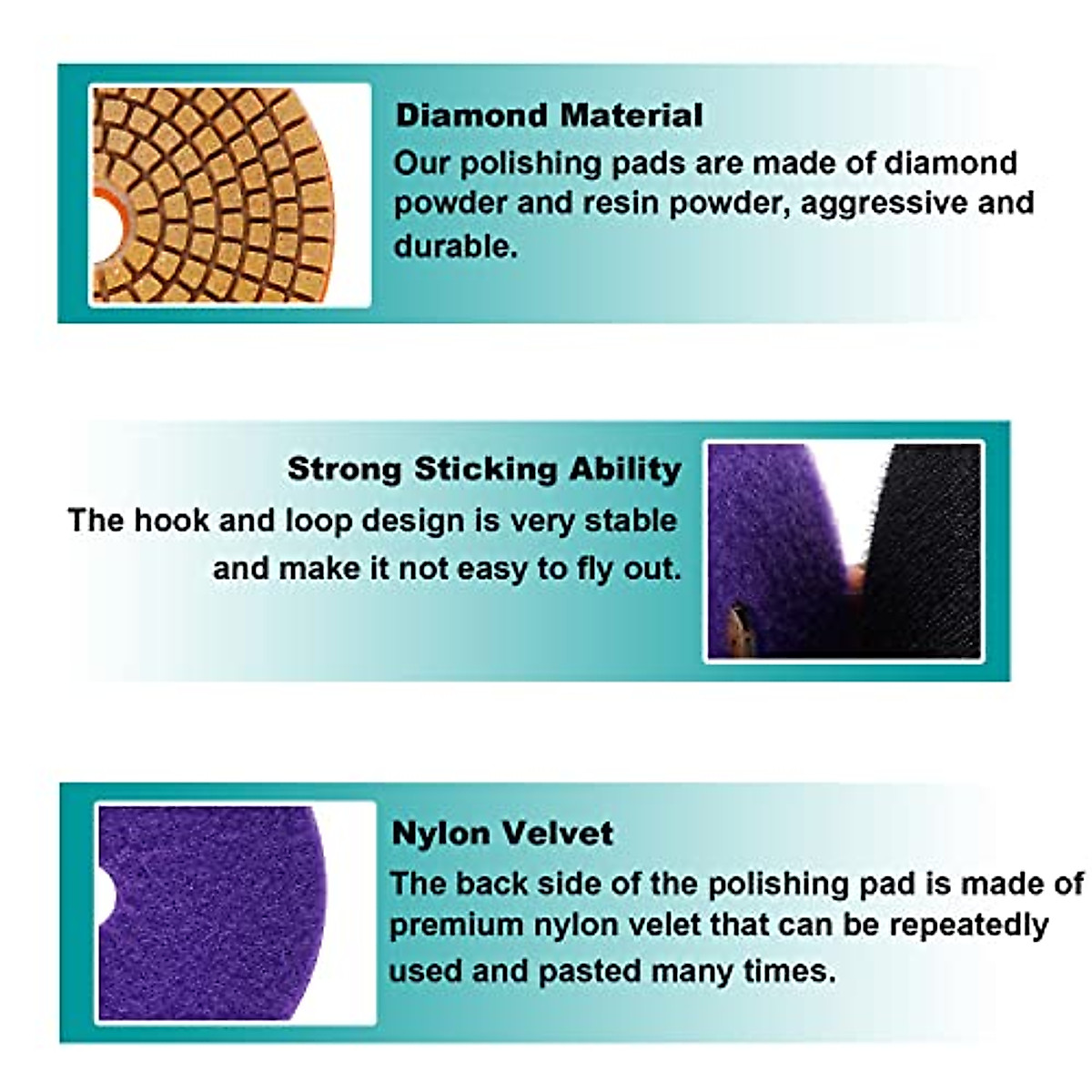 Toolly 12 Pack 4 inch Diamond Polishing Pads Set Wet/Dry Polishing Kit 10pcs 50#-3000# Grit Pads with 2pcs Hook and Loop Backer Pads for Granite Stone Concrete Marble Floor Grinder or Polisher