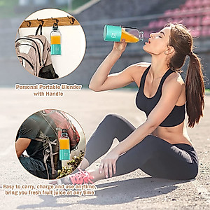 Portable Personal Mini Smoothie Blender: USB rechargeable battery operated bottle blender, Neon blue