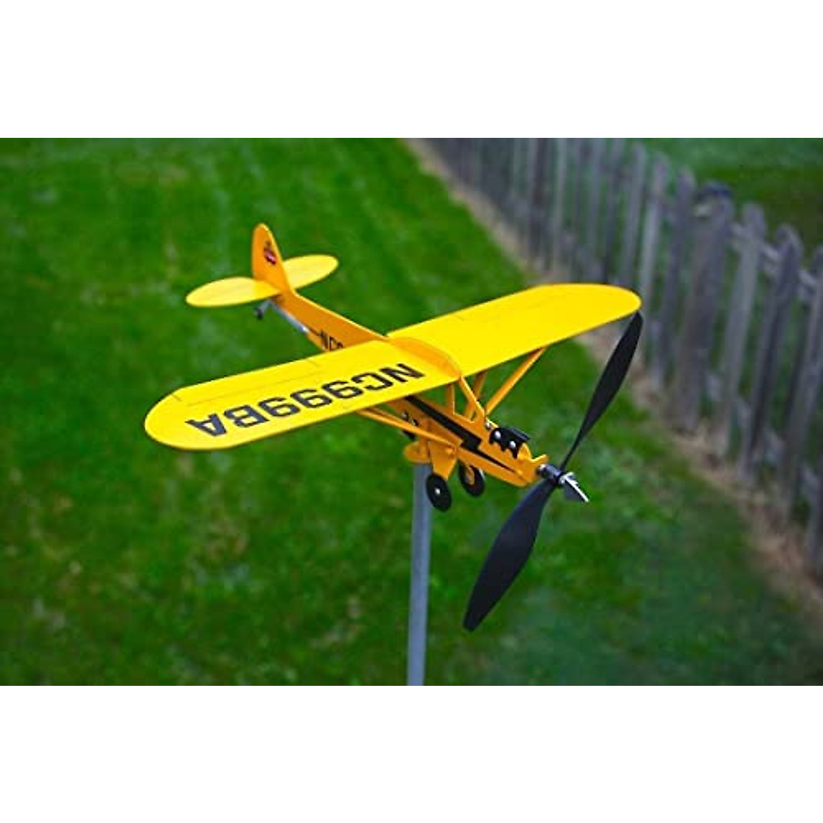 Thyggzjbs Piper J3 Cub Airplane Weathervane,3D Unique and Magical Metal Windmill Outdoor Wind Sculpture Kinetic Sculpture for Yard/Garden/Decor Decoration,Gifts for Flight Lovers