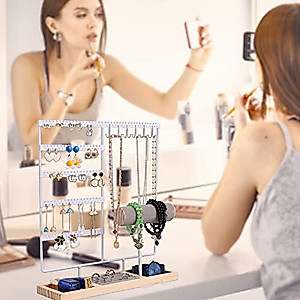 GVIZNO Earring Holder, Earring Stand Display with 108 Holes, Jewelry Organizer with Bracelet Holder, Jewelry Stand Holder for Bracelets, Necklaces, Rings, Watches(white)