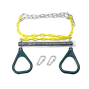 Take Me Away 18'' Trapeze Swing Bar Rings 48'' Heavy Duty Plastic Coated Chains Swing Set Accessories Playground Swing seat, Green