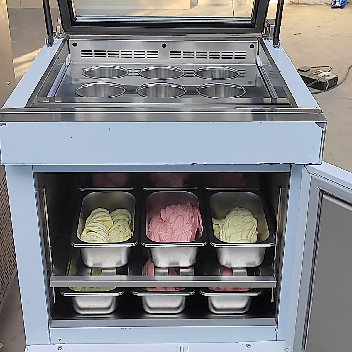 Kolice Commercial 9 Drums/6 Pans Ice Cream Showcase Freezer,Desktop Ice Cream Showcase,Tabletop Ice Cream Display Showcase