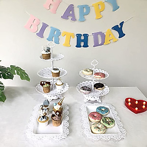 Set of 4 Dessert Stand Set, 3 Tiers White Plastic Cupcake Stand Holder & Rectangle Plastic Party Serving Trays/Platters for Wedding Birthday Baby Shower Tea Party Buffet (Round+Rectangular Type A)