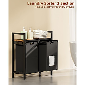 Cunutak Upgrade Laundry Hamper with Shelf, Silent Drawer Laundry Basket Organizers with Pull-Out, Laundry Hamper 2 Section and Removable Bags, 2 X 50L Laundry Sorter for Laundry Room, Bathroom