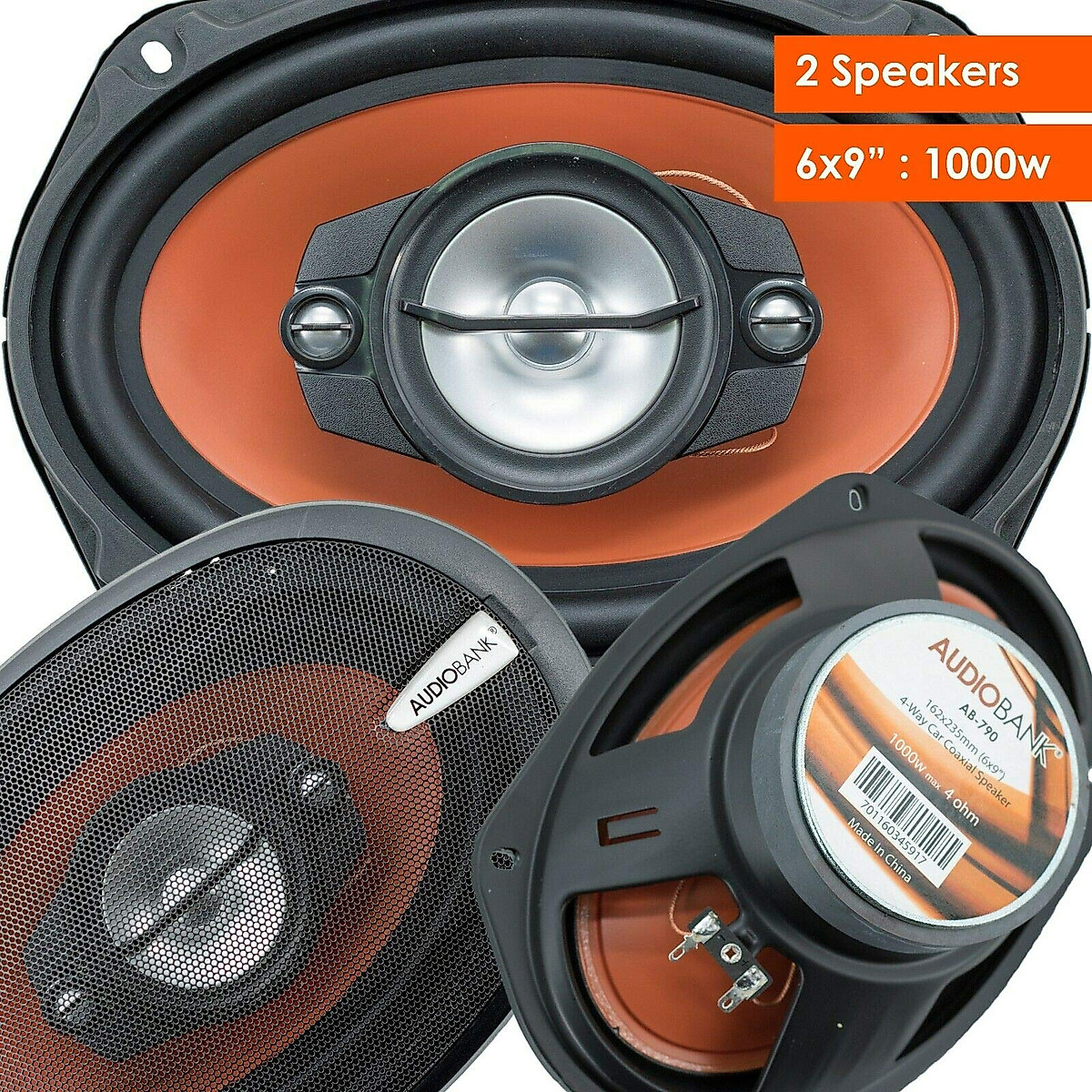 Pair of Audiobank 6x9 1000 Watt 4-Way Car Speakers + Pair of 3.75" Super Bullet Tweeters