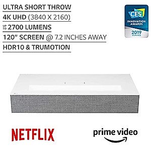 LG HU85LA Ultra Short Throw 4K UHD Laser Smart Home Theater Cinebeam Projector with HDMI Cable, Wire Straps, Surge Protector, Cleaning Set and More