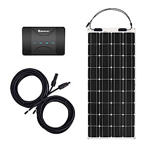 Renogy 100 Watt 12 Volt Flexible Kit Monocrystalline Panel 30A MPPT Dual Battery Charging Controller and 20Ft 10 AWG Adaptor Wire, 100W 12V Flex Solar Bundle
