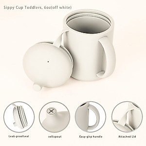 Sili Silicone Sippy Cup For Toddlers/Babies with Attached Lid and Handles, Spill-Proof Spout, BPA Free, Dishwasher Safe/Microwave Safe (Oat Milk)