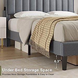 Queen Bed Frame with Storage Headboard & Footboard Upholstered Platform Bed with LED Lights USB Ports & Outlets Strong Wood Slats Support No Box Spring Needed