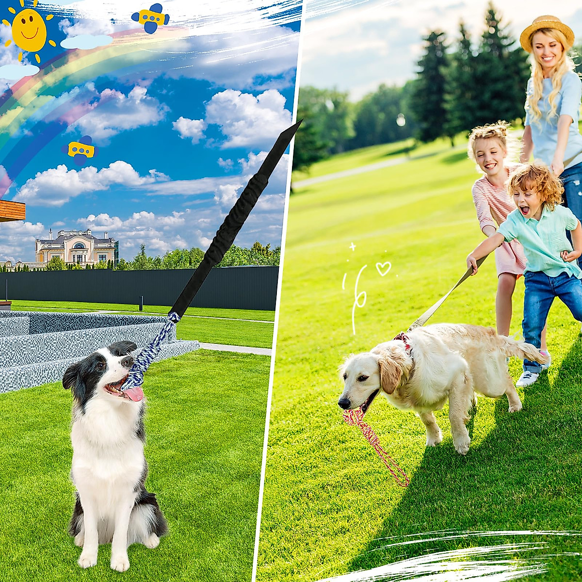 LovelyPaws Spring Pole Dog Rope Toys, Dog Interactive Hanging Tree Tug Toy Indoor and Outdoor with 3 Chew Toys for Dogs