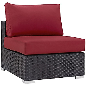 Modway Convene Wicker Rattan 7-Piece Outdoor Patio Sectional Sofa Furniture Set in Espresso Red
