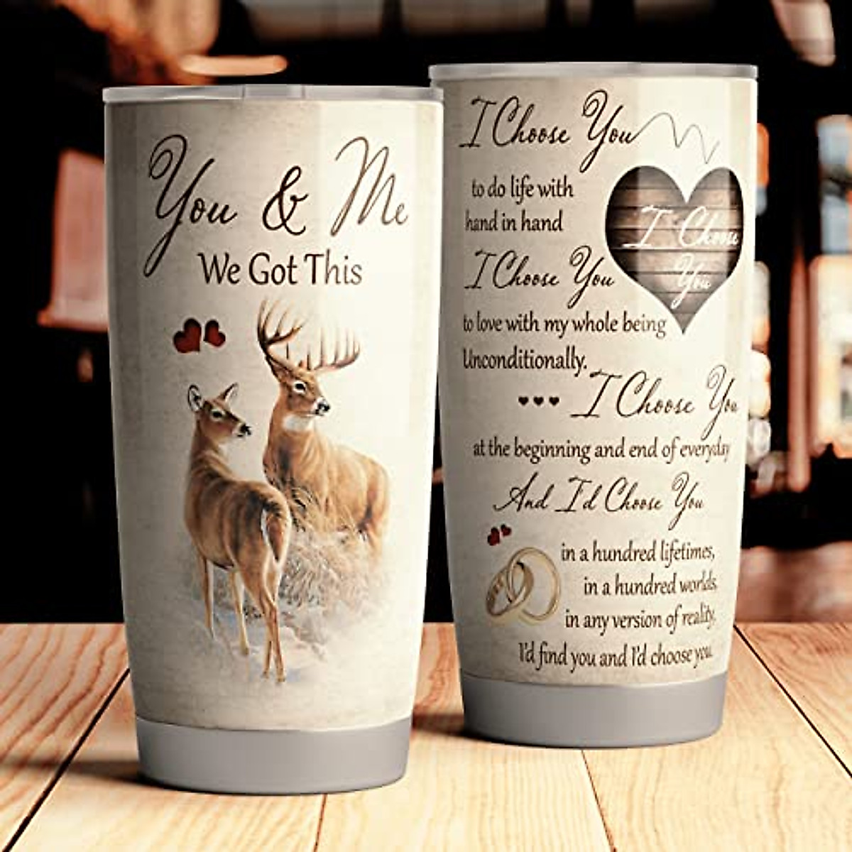 To My Hunting Lovers Tumbler From Him Her Husband Wife Family You And Me Romantic Quotes Ring Couples Deer Heart Customized Hunting Lovers Gifts 20oz With Lid Travel Cup For Couples Birthday