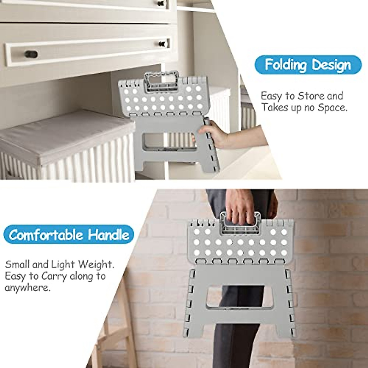 Step Stool Folding Step Stool | Lightweight & Sturdy Stepping Stool for Adults and Teens | Convenient One-Hand Operation Stool with Anti-Slip Surface & Rubber Feet, by Simplized