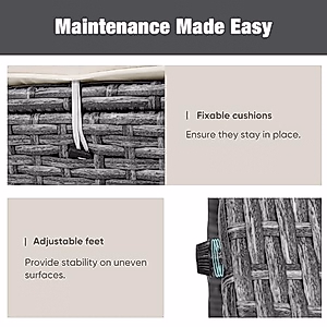 LOUHME 5-Piece Round Rattan Sectional Sofa Set, All-Weather PE Wicker Outdoor Sunbed Daybed with Round Liftable Table and Washable Cushions for Garden Backyard Poolside, Beige