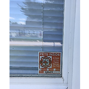 6 Pets Inside Red Safety Alert Warning Window Door Stickers; in Fire or Emergency They Notify Rescue Personnel to Save Pet; 3 X 3 Inches