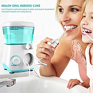 Dental Water Flosser, Oral Irrigator, 10 Adjustable Pressure Teeth Cleaner, 8 Interchangeable Jet Tips, 600 ML Capacity for Tooth Cleaning, Waterproof Leakproof Family(White) 9 Piece Set