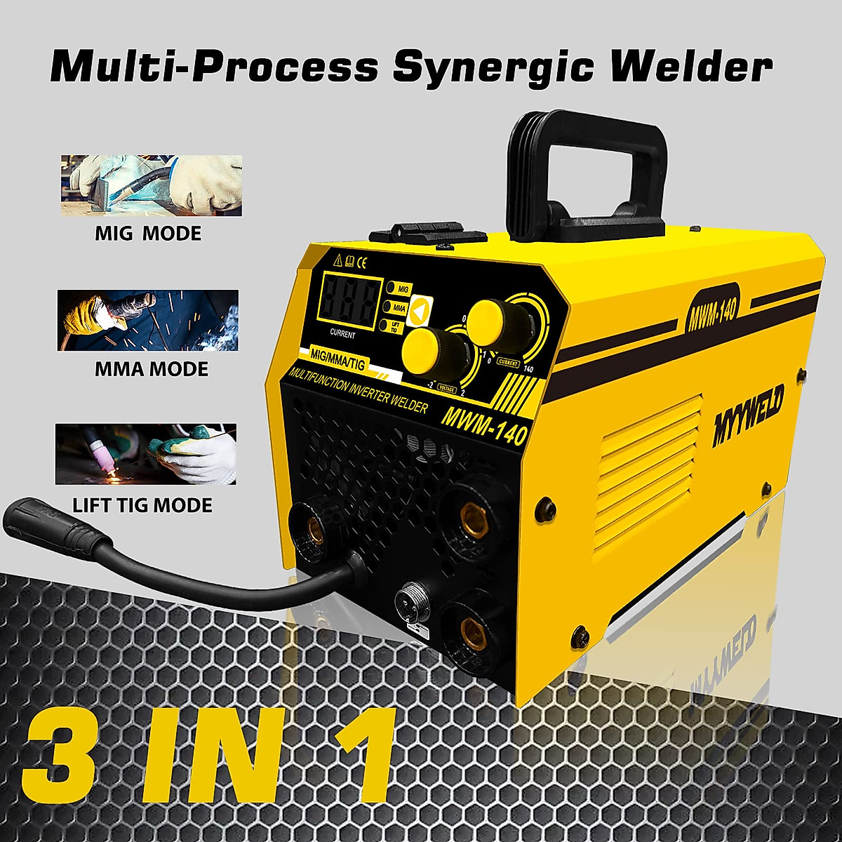 Mig welder, MYYWELD 140 MIG/Stick/Lift TIG 3 in 1 Welder 110V Gasless Flux Core Wire Welding Machine No Gas IGBT Inverter (MWM140)