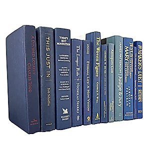 Modern Blue Books by Color | Real Hardback Books Home Decor | Bulk Bundle of Decorative Hardcovers for Bookshelf Interior Design of Homes, Offices, Weddings, or Set Props