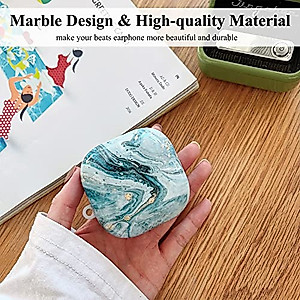 Beats Fit Pro Case Cover, Upgraded Marble Case for Apple Beats Fit Pro 2021 Shockproof Protective Earbuds Case with Keychain Accessories for Men Women Girls (Marble Blue)