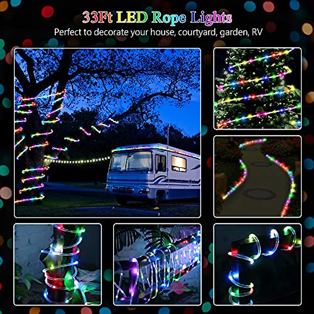 4th of July Rope Lights for Memorial Day, 33 ft 100 LEDs Waterproof Outdoor Neon Rope Lights with 16 Colors Mode and Remote for Home Garden Yard, Patriotic Independence Day Memorial Labor Day Decor