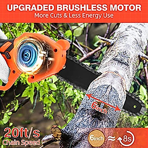 Mini Chainsaw 6-Inch with 2 Battery, Upgrade Brushless Motor, Cordless Power Chain Saws with Security Lock, Hand held Small Chainsaw for Wood Cutting Tree Trimming