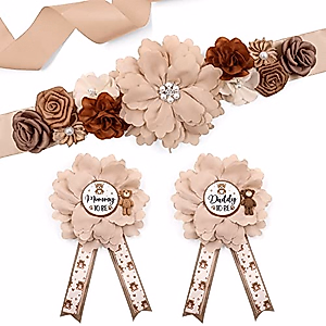Brown Teddy Bear Maternity Sash Kit Mom to Be Daddy to Be Corsage Pins Bear Theme Baby Shower Decorations Teddy Bear Belly Belt Pregnancy Photo Props New Parents Keepsake