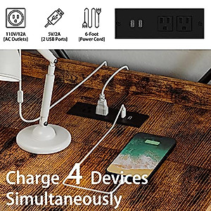 IRONCK Computer Desk 47" with Power Outlet & Storage Shelves, Study Writing Table with USB Ports Charging Station, PC Desk Workstation for Home Office, Rustic Brown