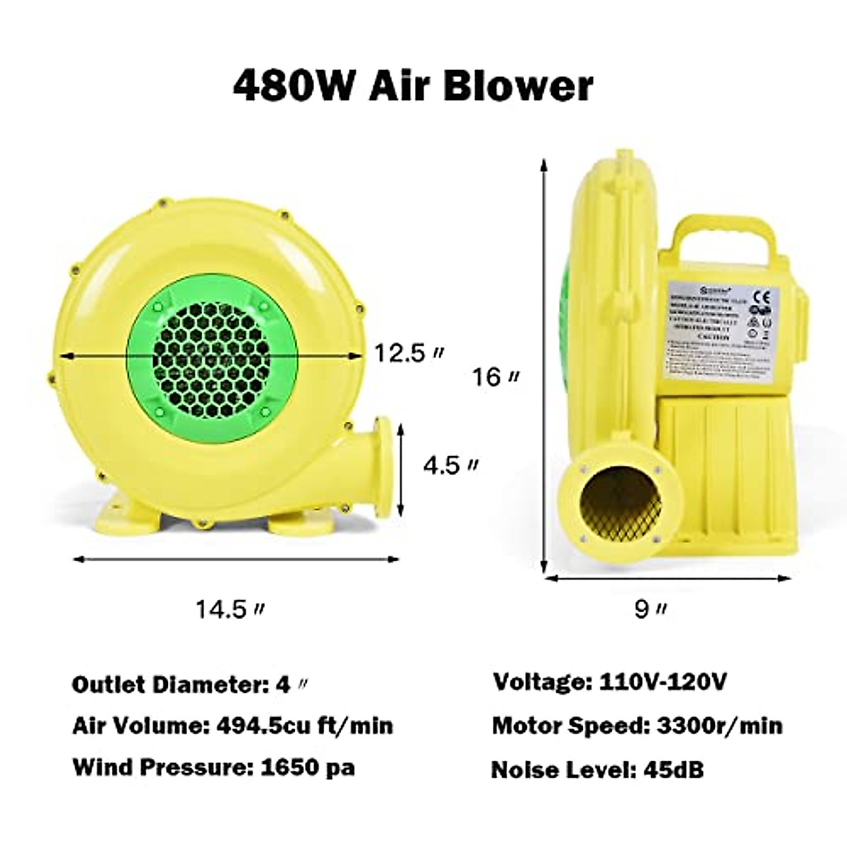 GOFLAME Air Blower for Inflatables, Portable and Powerful Electric Air Blower Fan, 0.6 HP Bounce House Blower for Jump Slides, Bouncy Castles, 480W