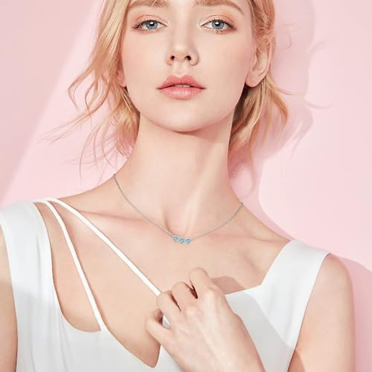 925 Sterling Silver March Choker Necklaces for Young Women Teens - Delicate Blue Heart Birthstone Choker for Women Christmas Birthday Anniversary Jewelry Gifts for Sister Daughter Friends