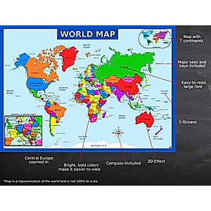World Map, United States Map, and Solar System Poster with Extra Features – Laminated 14x19.5 in – Educational Posters, Classroom Decorations, Teachers Supplies, Virtual Learning for Kids, Homeschool Decor