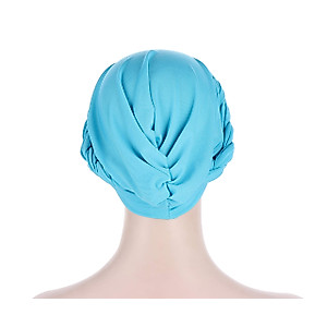 Fxhixiy Hijab Braid Silky Turban Hats for Women Cancer Chemo Beanies Cap Headwrap Headwear (Lake Blue)