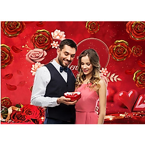 CHAIYA 8x6ft Valentine's Day Photography Backdrop Red Love Heart Romantic Red Rose Flowers Bokeh Valentine's Day Wedding Bridal Shower Party Decor Banner CY-199