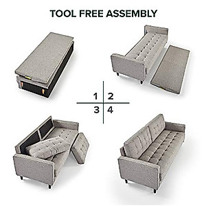 ZINUS Benton Loveseat Sofa, Grid Tufted Cushions, Easy, Tool-Free Assembly, Soft Grey