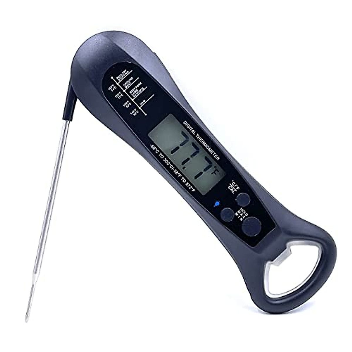 Surewheels Digital Meat Thermometer for Cooking Food, Oven Baking, BBQ, Grilling, Deep Frying- Waterproof, Backlight Instant Read with Bottle Opener (Black)