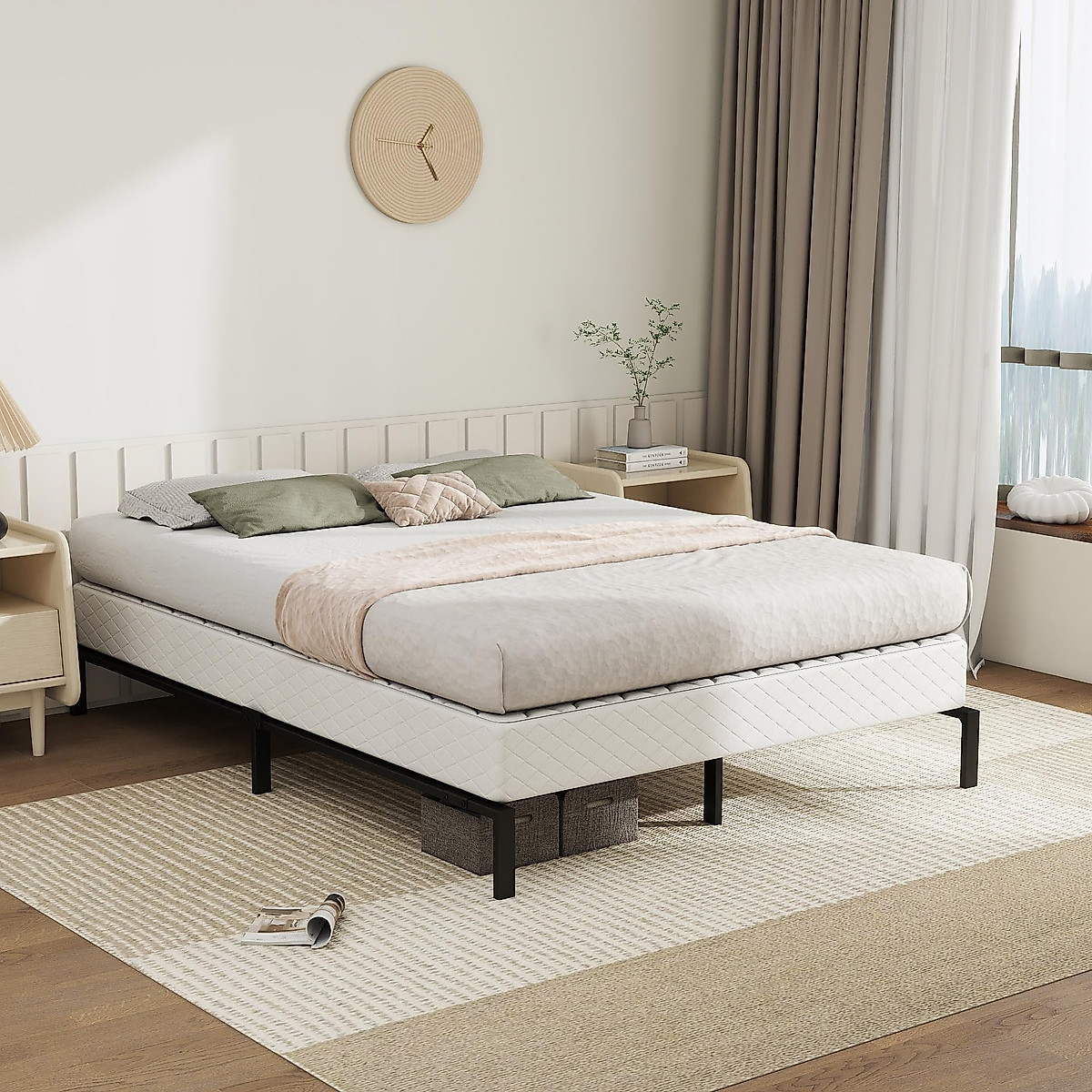 HUAXIN LUCKY Metal Bed Frame / 7 Inch Queen Support Bed Frame for Box Spring and Mattress, Heavy Duty Bed Base, Noise Free Platform Bed, Easy Assembly, Black