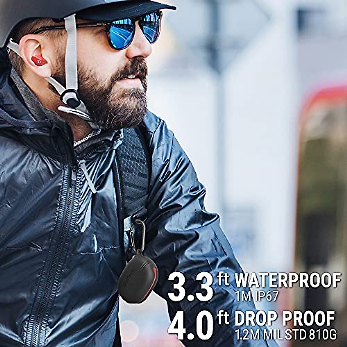 Catalyst Waterproof Protective Case for The New Beats Studio Buds, with Premium Carabiner Hook, Wireless Earphone Protective Sleeve Cover for Studio Buds Charging Box (Black)