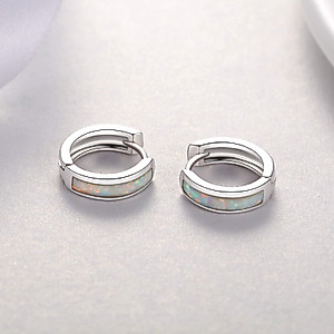 White Gold Plated Fire Opal Bezel Setting Birthstone Hoop Earrings