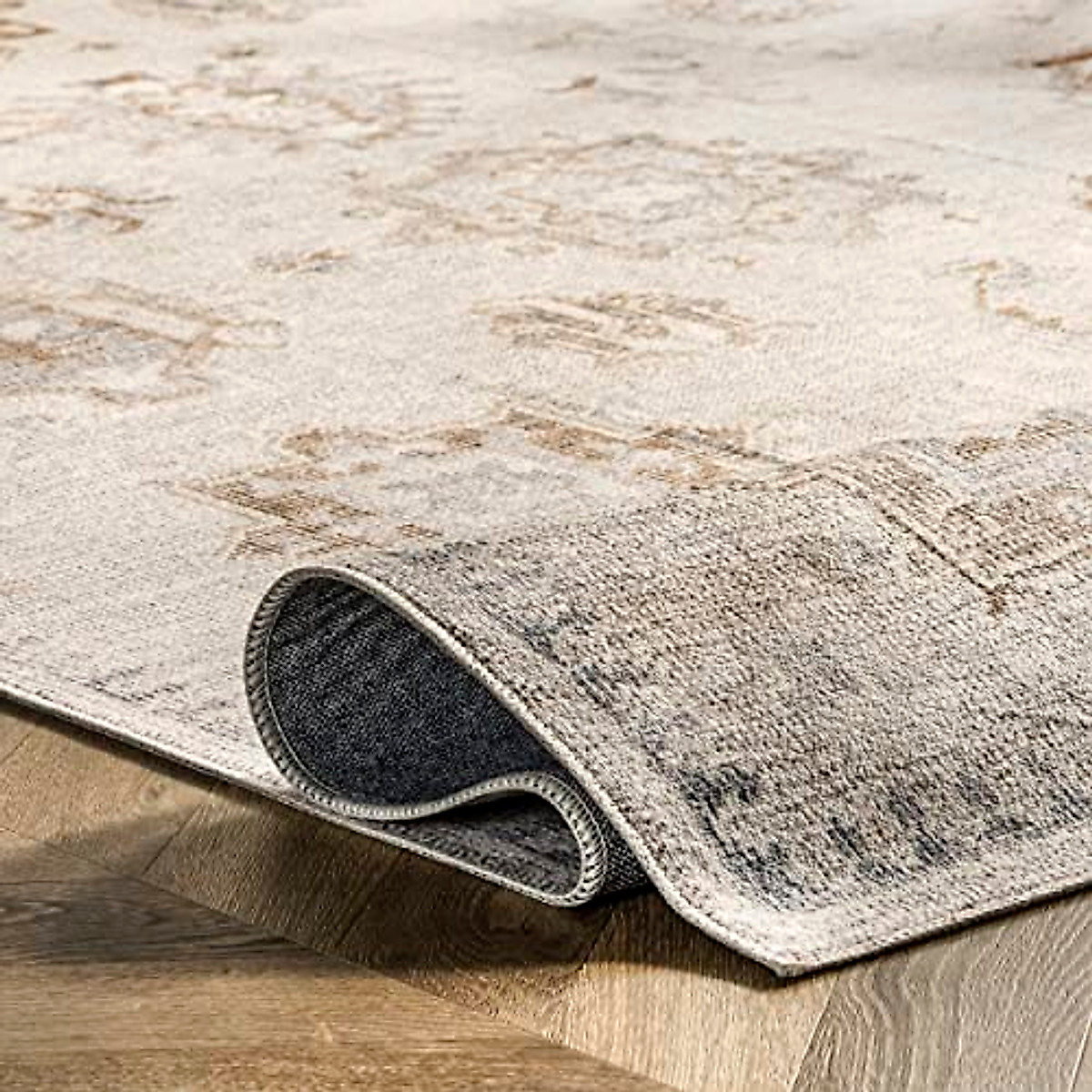 nuLOOM Krystin Machine Washable Distressed Area Rug, 4' x 6', Beige