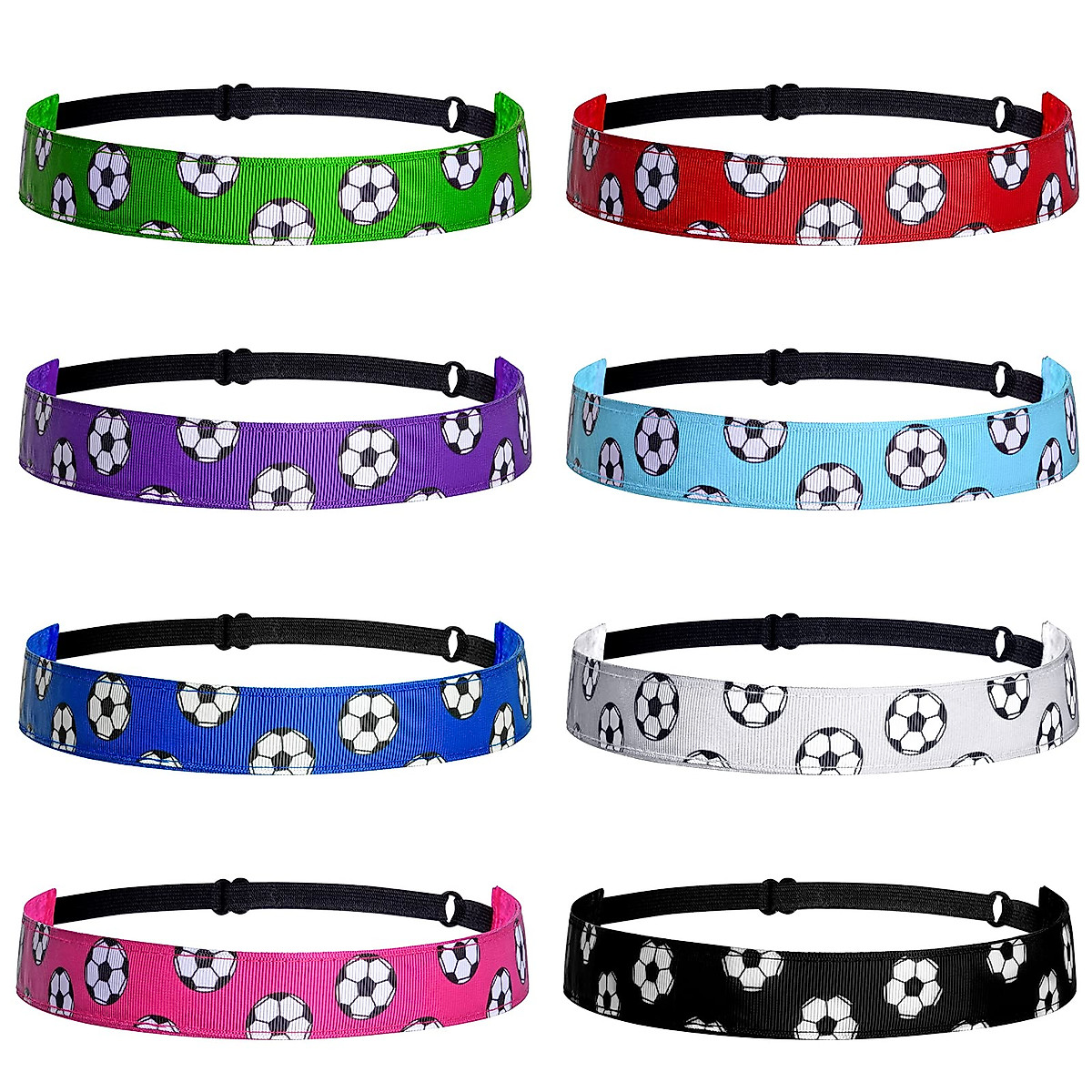 8Pcs Soccer Headbands for Girls Women Elastic Soccer Hairband Non-Slip Adjustable Football Headband Sports Hair Accessories, 8 Colors
