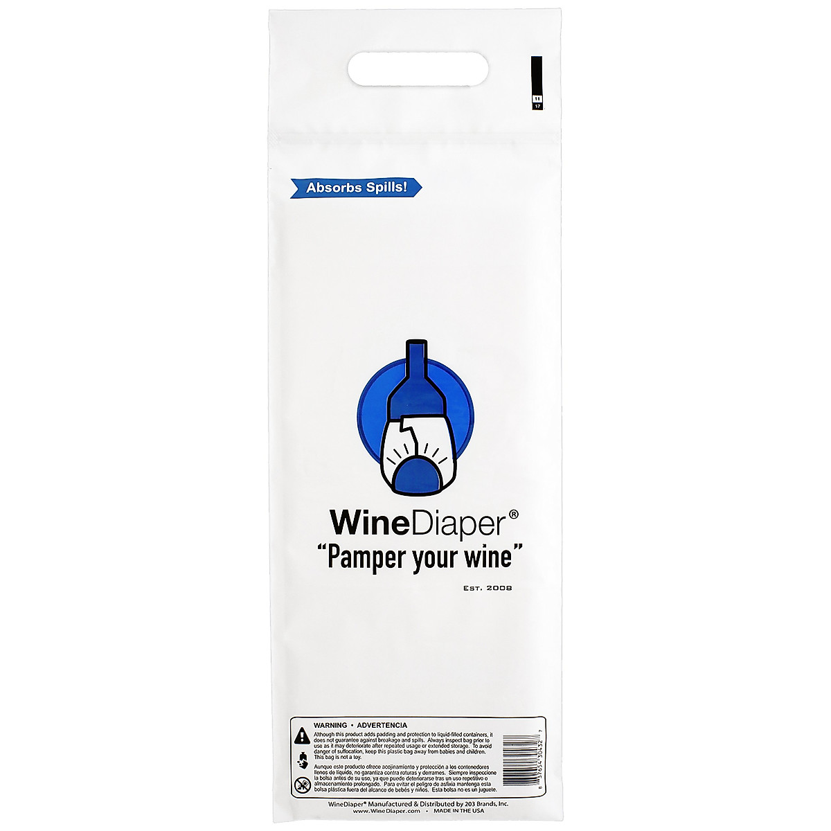 Wine Diaper - Reusable, Protective and Absorbent Wine Bottle Bags for Travel (3 pack) Made in the USA
