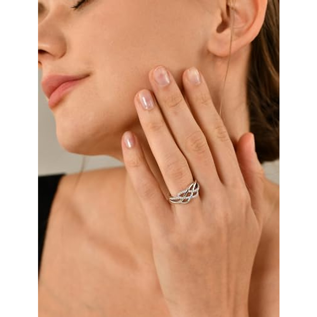 YL Celtic Knot Rings 925 Sterling Silver Twisted Knot Ring 18k White Gold Plated Cubic Zirconia Infinity Statement Rings-size7