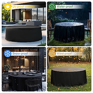 JOVISUNSHADE Round Patio Furniture Covers,100% Waterproof Outdoor Furniture Cover，Round Table Cover Outdoor Waterproof Anti-Fading Cover For Outdoor Furniture Set, Uv Resistant, (Black, 84"Diax28"H)