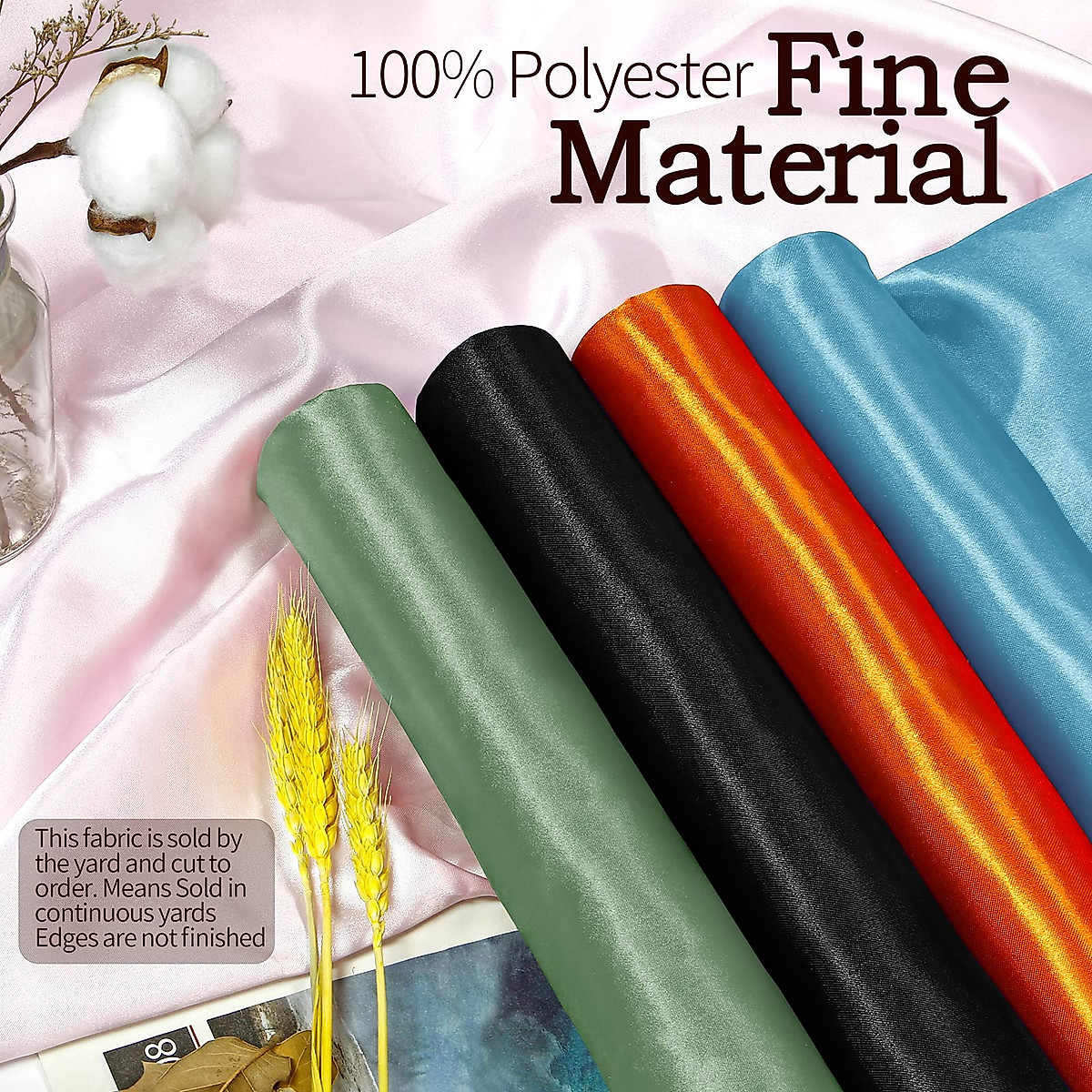 Horbaunal Black Satin Fabric, 60" Wide, 2 Yards, Soft Charmeuse Satin Fabric for DIY Crafts Decorations Costume