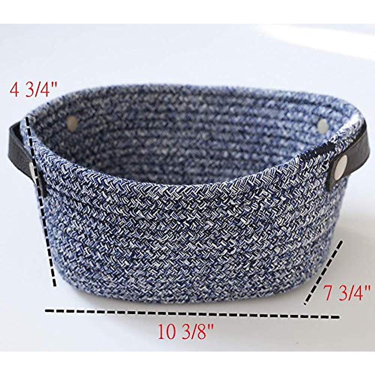 1 Pack Cotton Rope Basket,Small Woven Basket,10 3/8 inch X 7 3/4 inch X 4 3/4 inch， Baby Cotton Basket, Children's Home Decor (Blue)